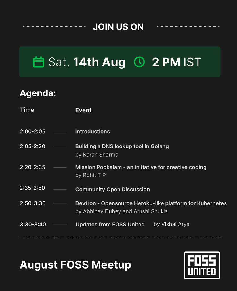 FOSS Meetup - August 2021 - Virtual - FOSS United